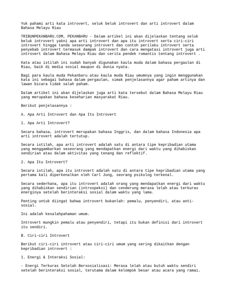Apa Arti Introvert Dan Apa Itu Introvert | PDF