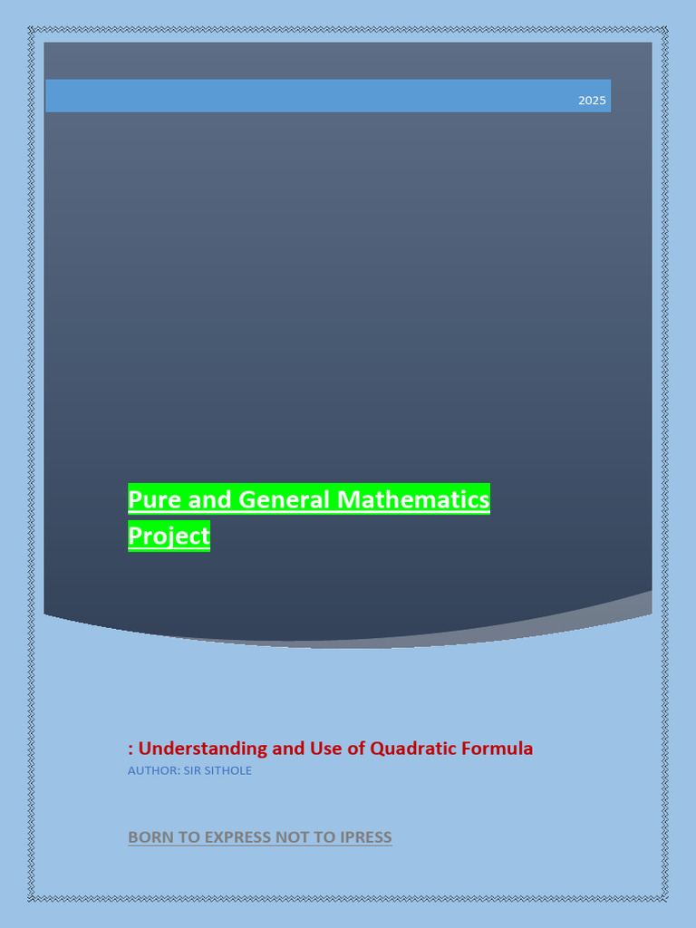 Pure Mathematics or General Mathematics Project | PDF | Quadratic ...