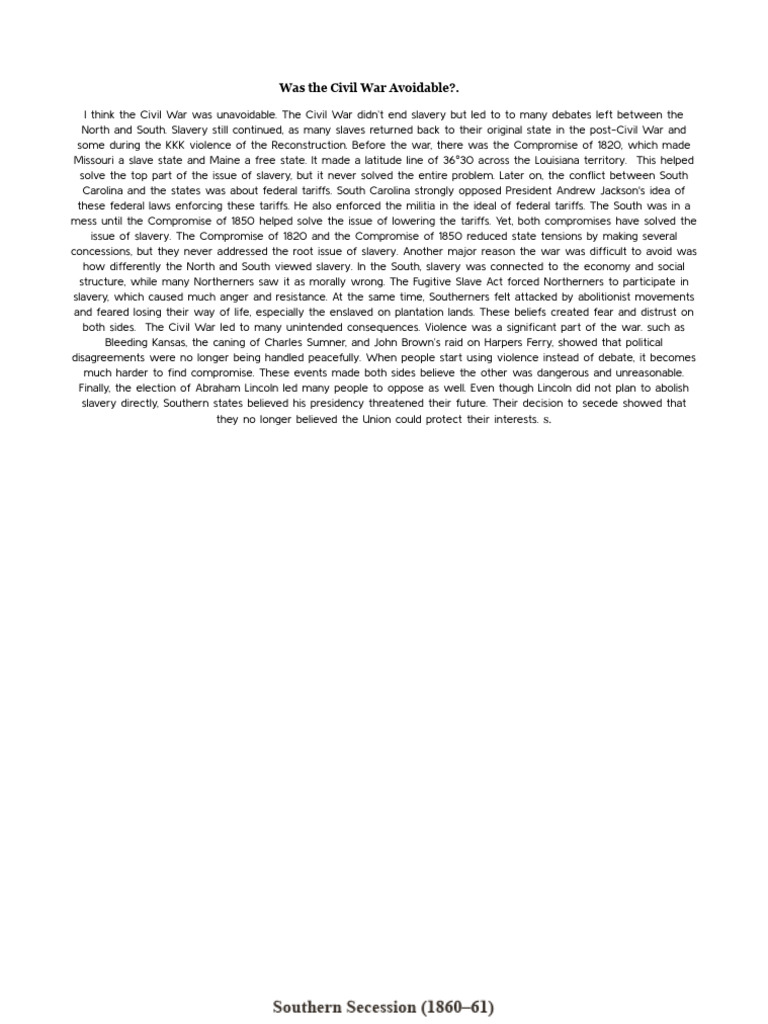 Civil War Reflection | PDF | Abraham Lincoln | Slavery In The United States