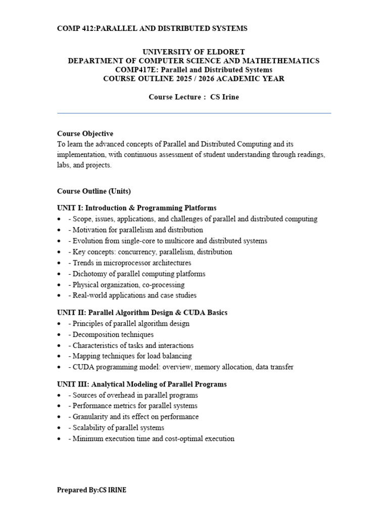 Official Notes - Parallel Distributed Computing Outline and ...