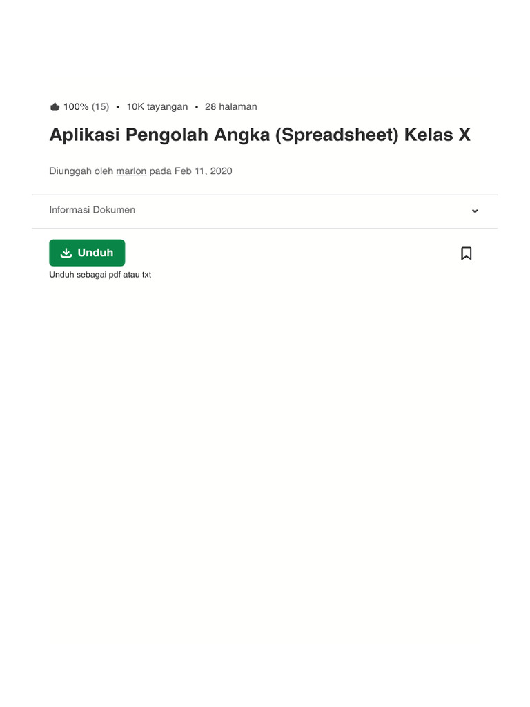 Aplikasi Pengolah Angka (Spreadsheet) Kelas X | PDF | PDF