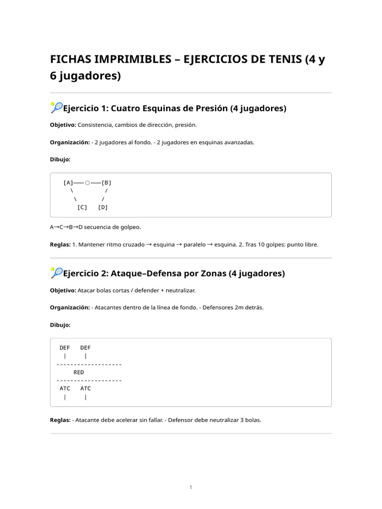 Ejercicios de tenis para 4 y 6 jugadores | PDF | Deportes