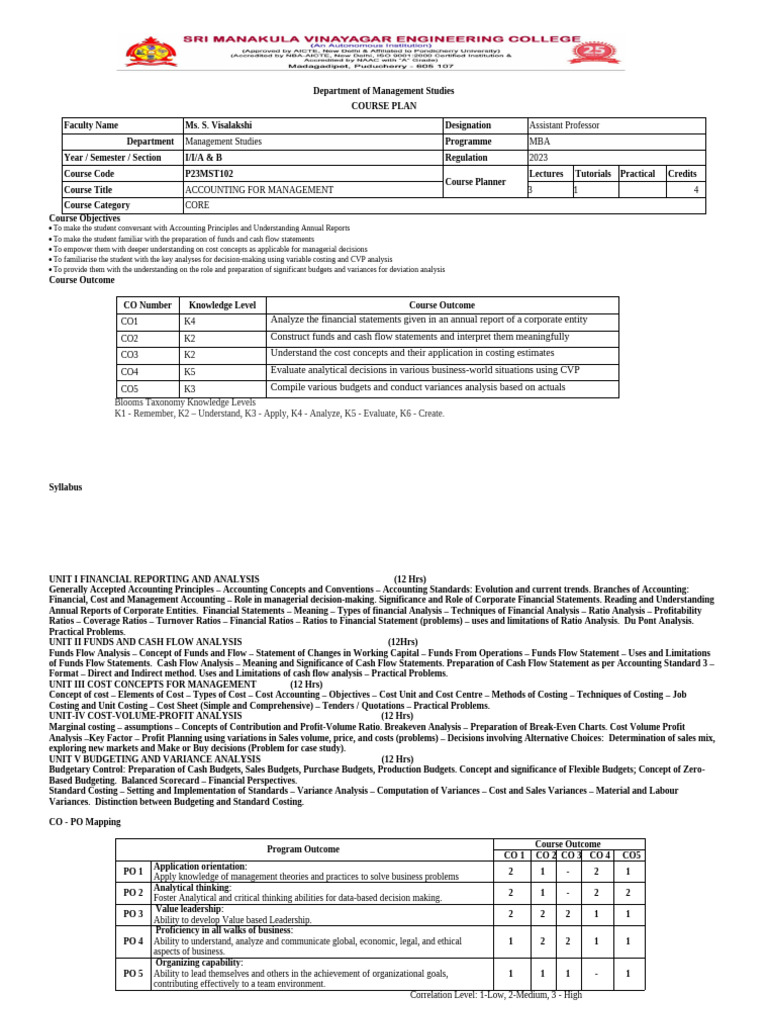 AFM Course Plan | PDF | Business | Business Economics