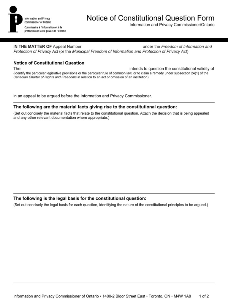 Ontario Constitutional Question Notice Form | PDF | Privacy | Justice