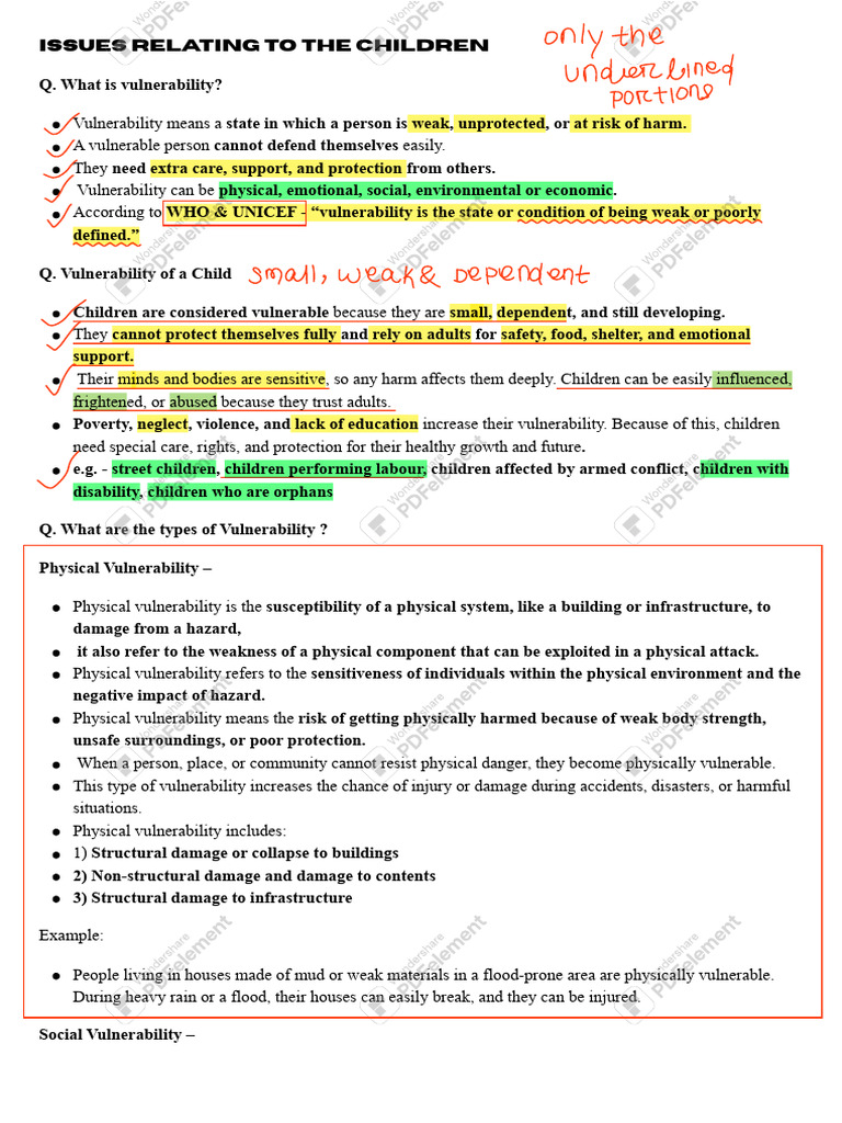 Issues Relating To The Children | PDF | Vulnerability | Malnutrition