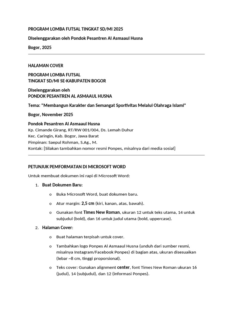 Lomba Futsal SD/MI Bogor 2025 | PDF