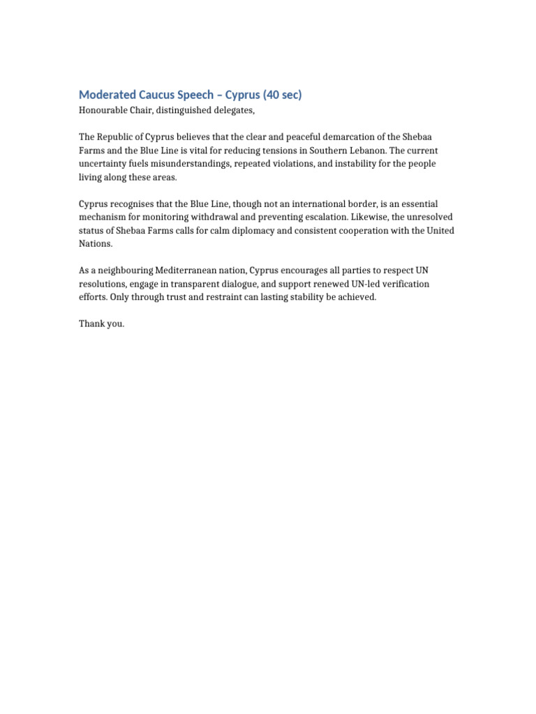 Cyprus Moderated Caucus Speech | PDF