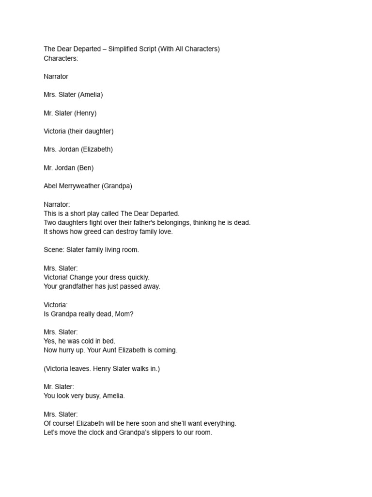 The Dear Departed – Simplified Script (With All Characters) | PDF