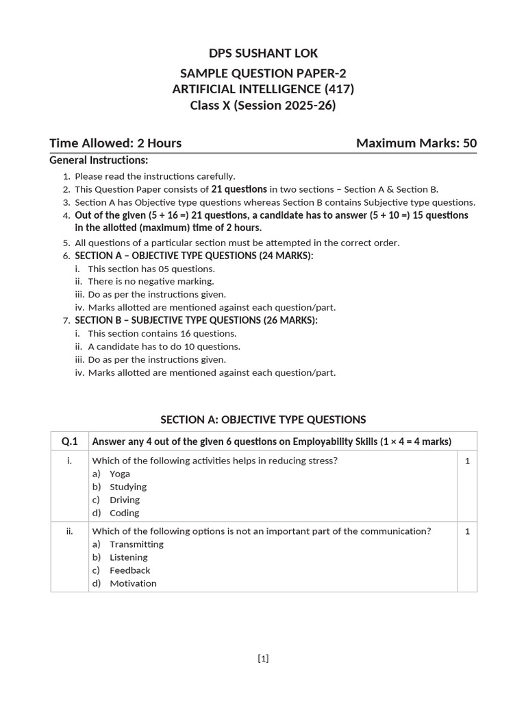 Sample Paper Ai 417 10 Qp2 | PDF | Artificial Intelligence ...