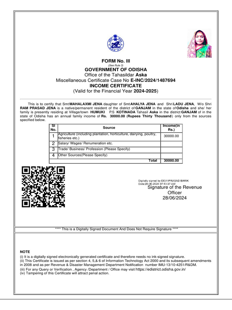 Income Certificate | PDF