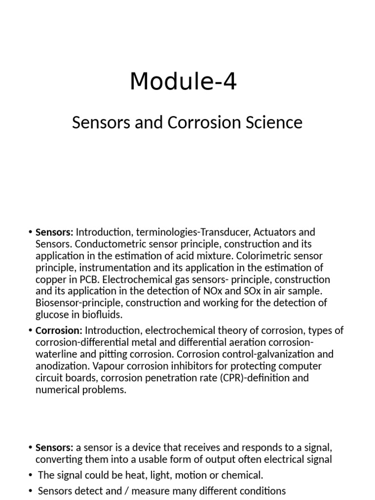 Sensors and Corrosion Science Overview | PDF | Corrosion | Electrochemistry
