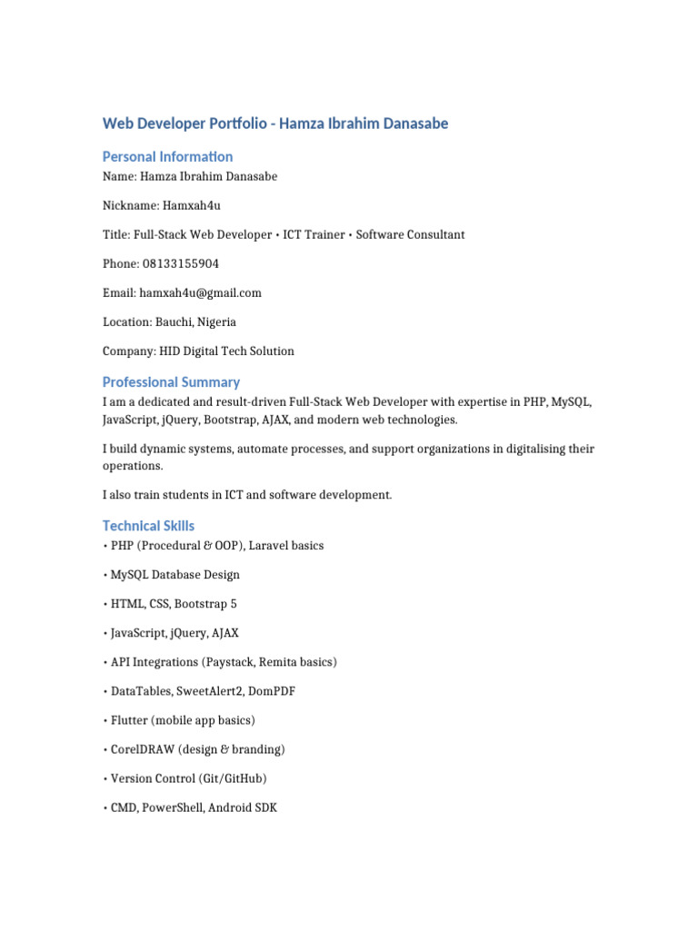 Hamza Ibrahim Danasabe Portfolio | PDF