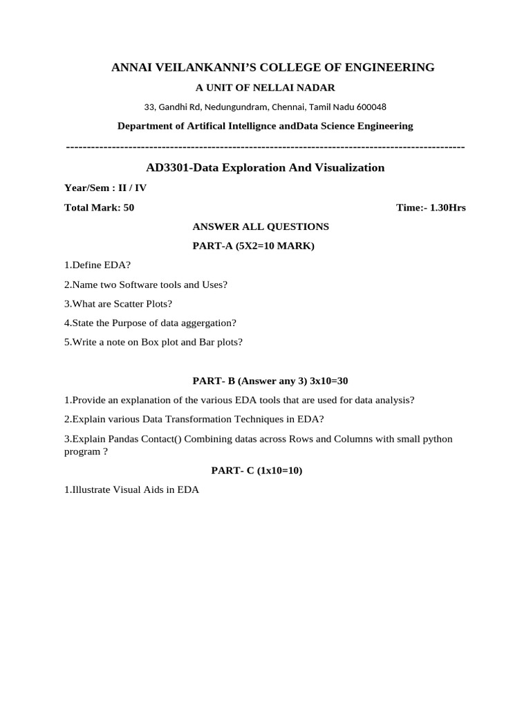 Data Exploration & Visualization Exam Guide | PDF