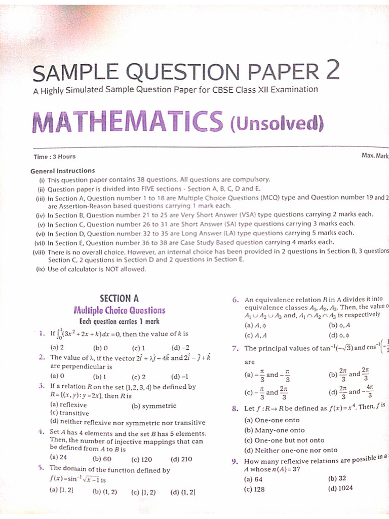 Mathematics Sample Paper-2 | PDF
