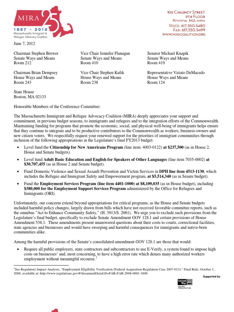 Conference Committee Request Letter FY13 | PDF | E Verify | Identity ...