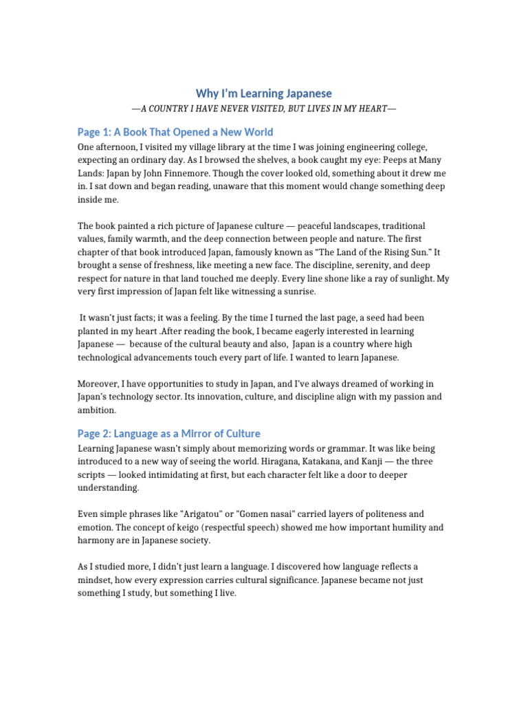 Why Im Learning Japanese Final | PDF | Japanese Language | Japan