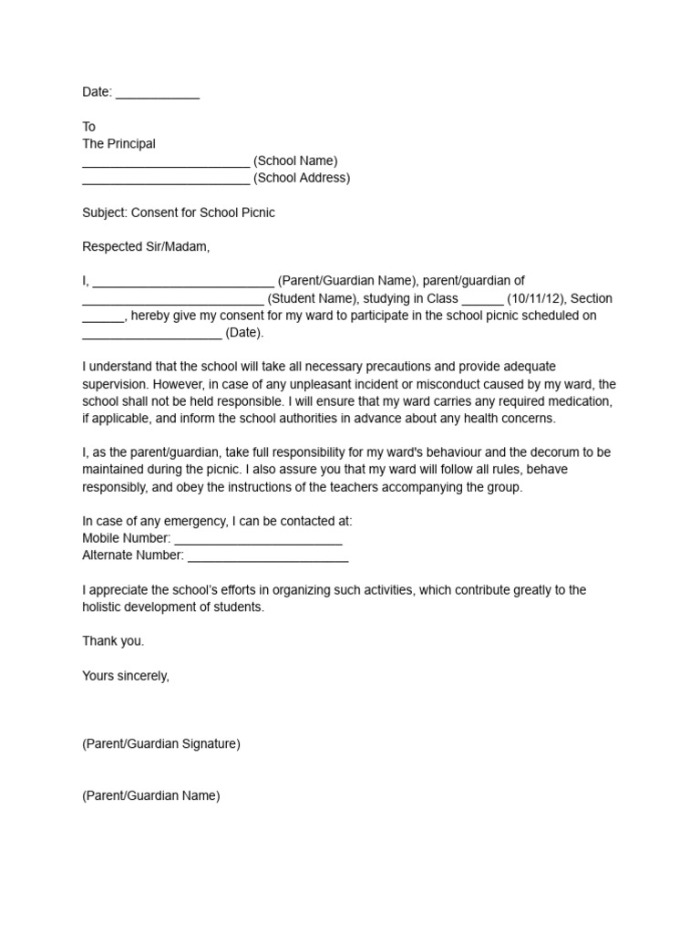 Consent For Picnic | PDF