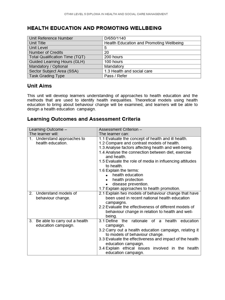 HEALTH EDUCATION AND PROMOTING WELLBEING | PDF | Well Being | Behavior