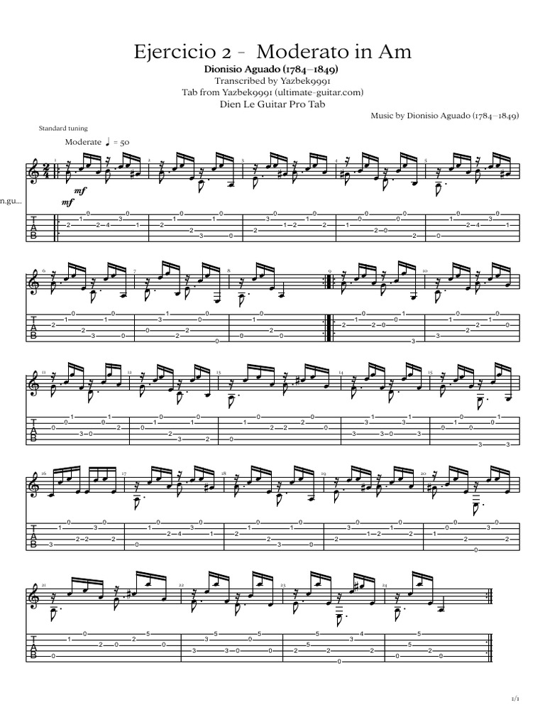 Aguado's Moderato in Am Guitar Tab | PDF | Celtic Musical Instruments ...