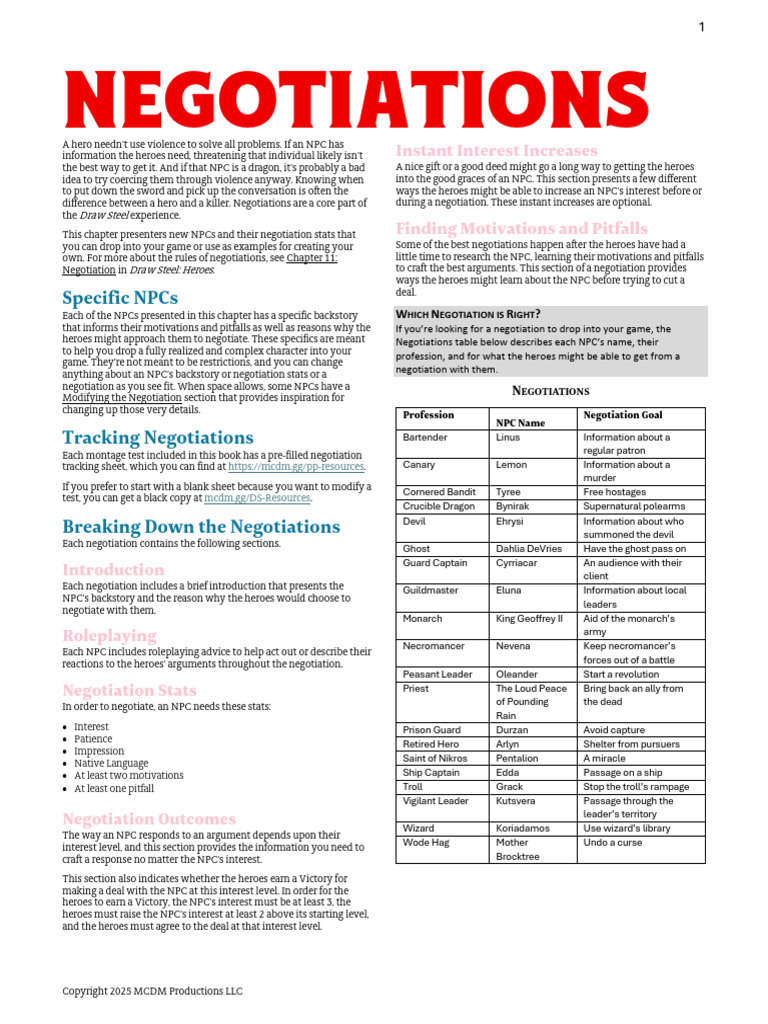 Encounters Negotiations for Patrons | PDF