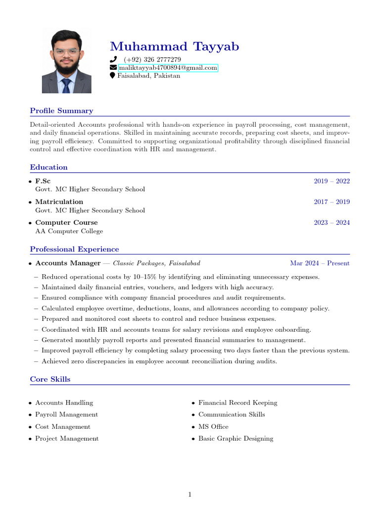 Accounts Manager Resume - Faisalabad | PDF