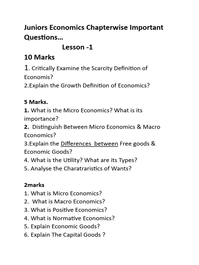 Key Economics Questions for Juniors | PDF | Economics | Utility