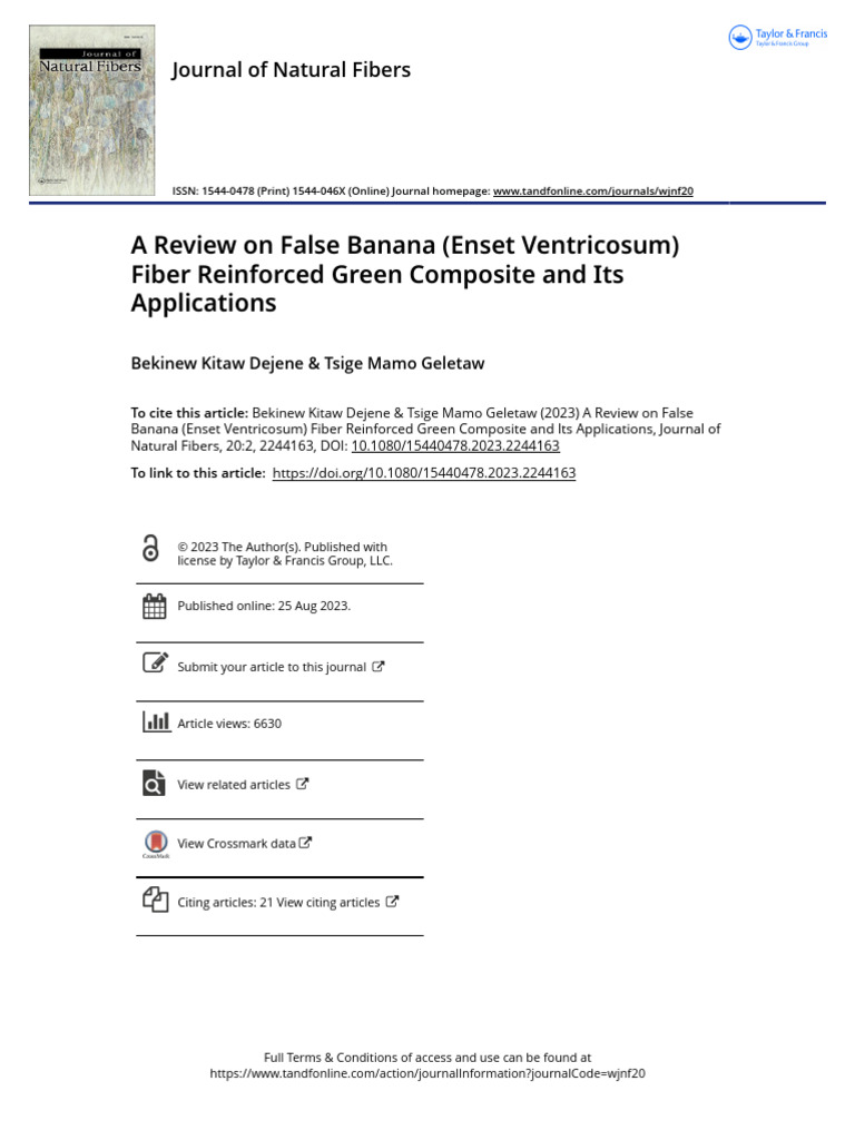 A Review on False Banana Enset Ventricosum Fiber Reinforced Green ...