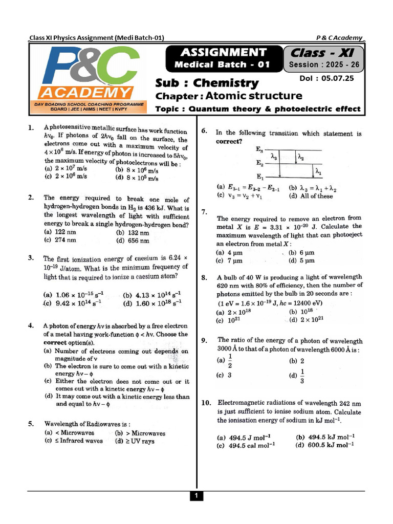 Parent PortalChemistry Assignment (Atomic Structur_250724_202645 | PDF