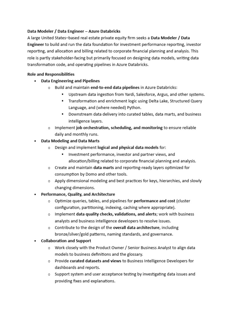 Data Modeler JD | PDF | Business Intelligence | Data