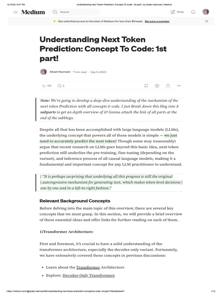 Understanding Next Token Prediction - Concept To Code - 1st Part! - by ...
