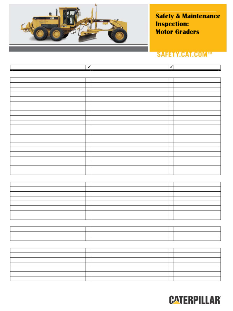 Motor Grader Safety Inspection Checklist | PDF | Leak | Vehicles