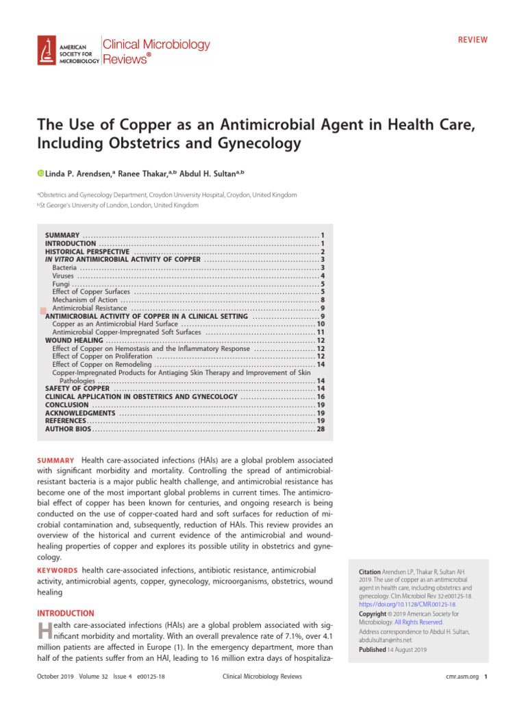 Copper's Antimicrobial Role in Healthcare | PDF | Antimicrobial ...