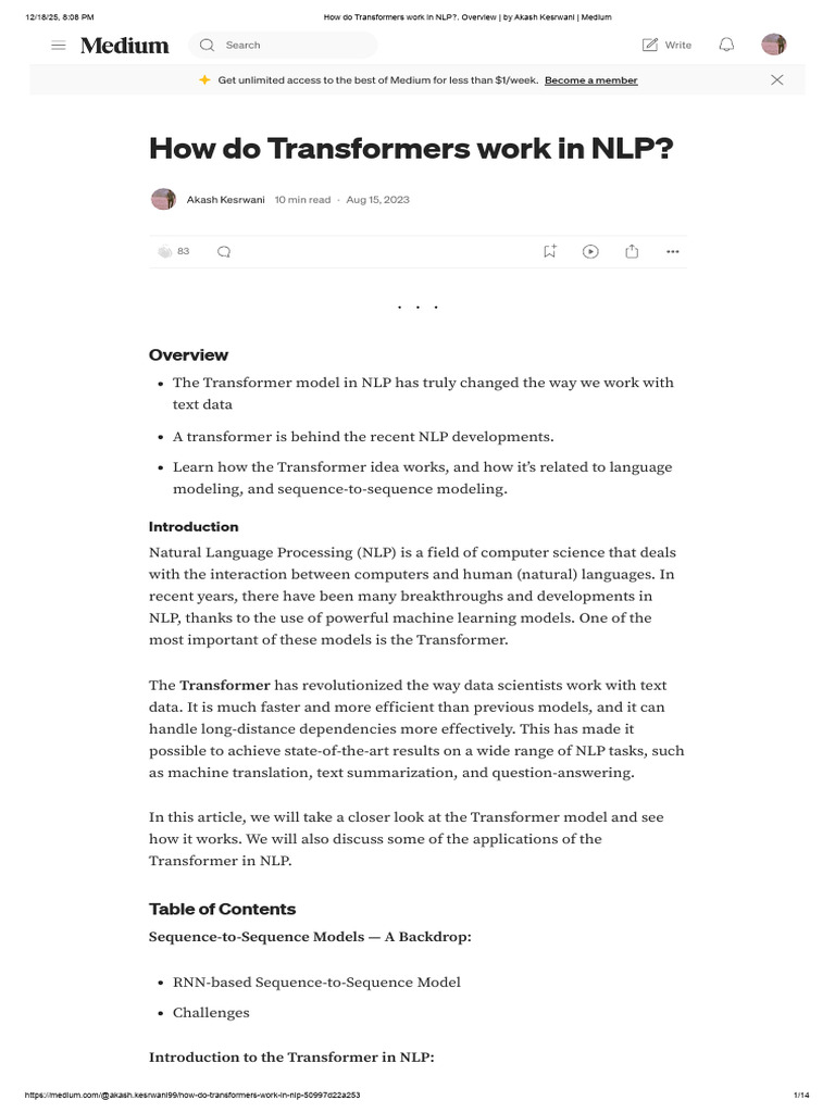 How Do Transformers Work in NLP - Overview - by Akash Kesrwani - Medium ...