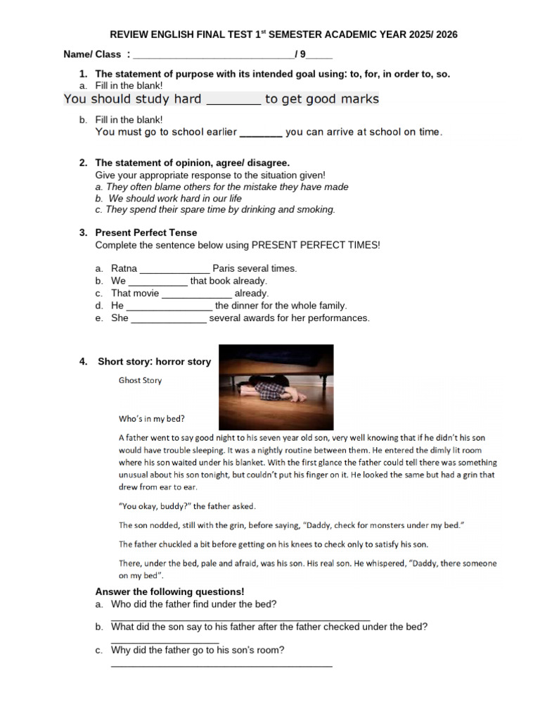 English Final Test Review 2025/26 | PDF