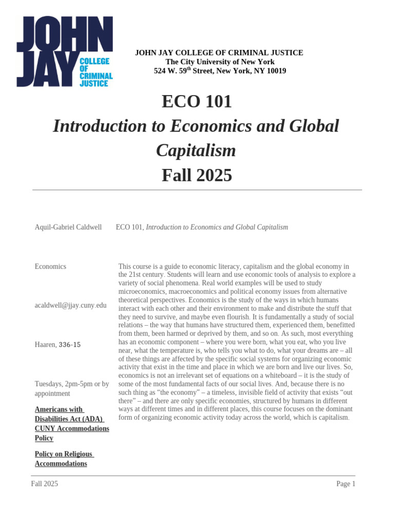 ECO101 Introduction to Economics Fall25 | PDF | Capitalism | Economics