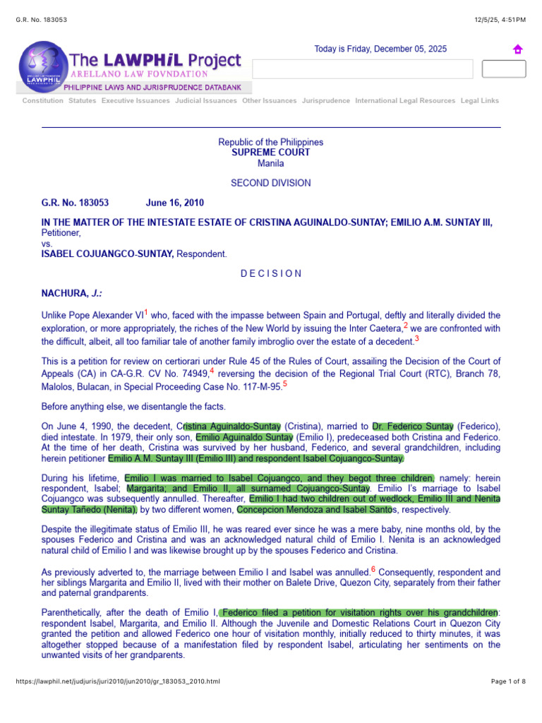 Estate Dispute: Aguinaldo-Suntay Case | PDF | Intestacy | Inheritance
