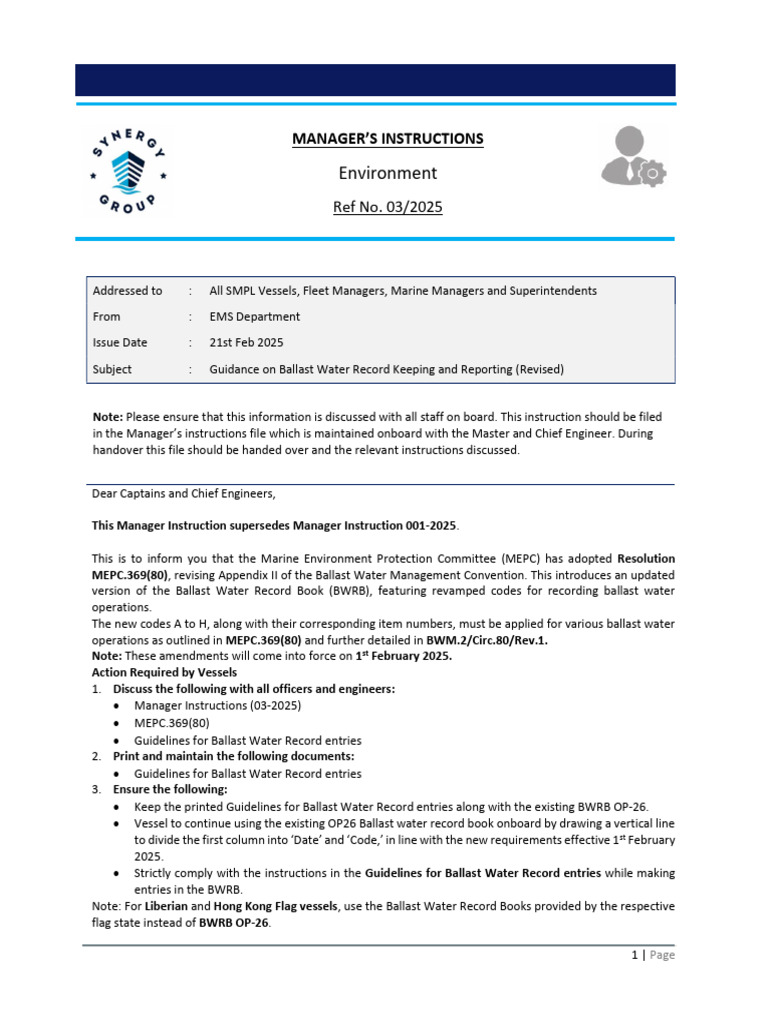 Ballast Water Record Keeping Guidance | PDF