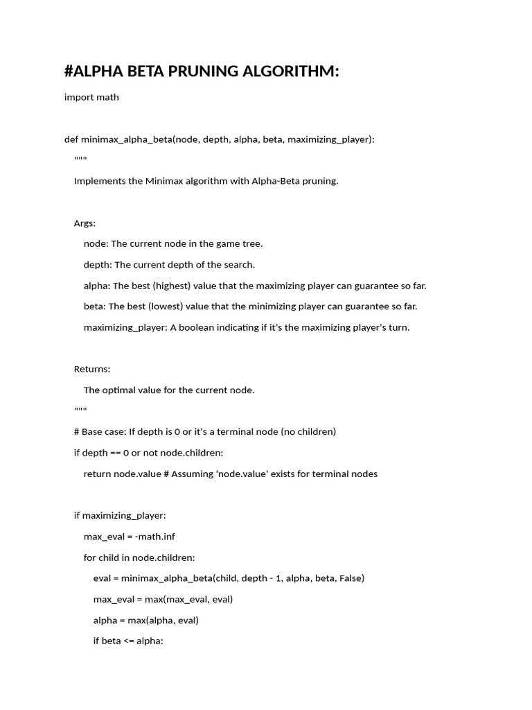Alpha Beta Pruning Algorithm | PDF