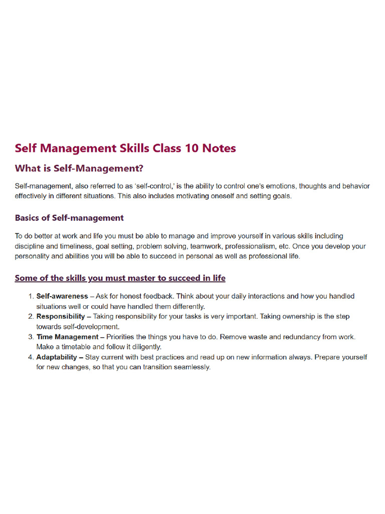 Self Management Skills 2 | PDF
