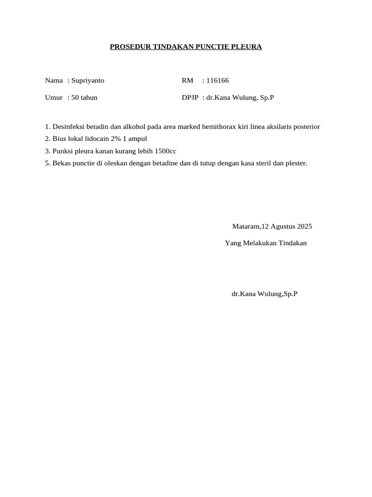 Prosedur Tindakan Punctie Pleura | PDF