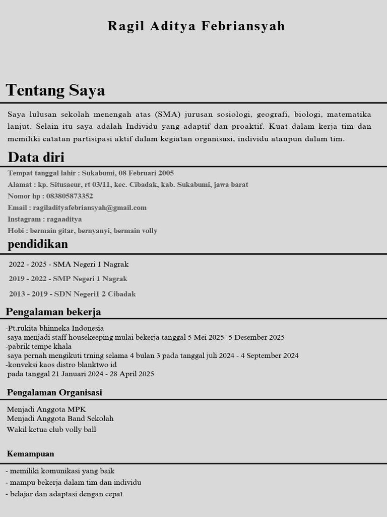 Cv. Ragil Aditya Febriansyah (1) | PDF