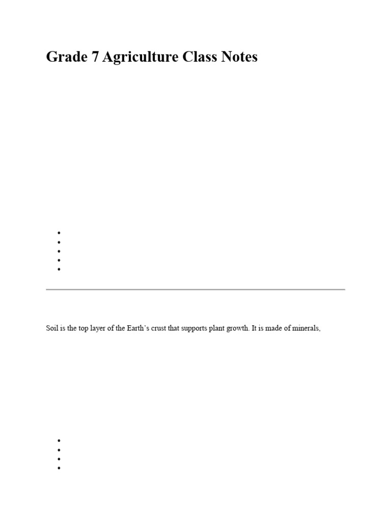 Grade 7 Agriculture Class Notes | PDF | Agriculture | Soil