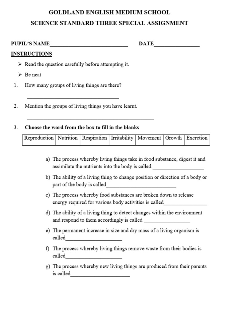 Special Assignment Standard Three | PDF