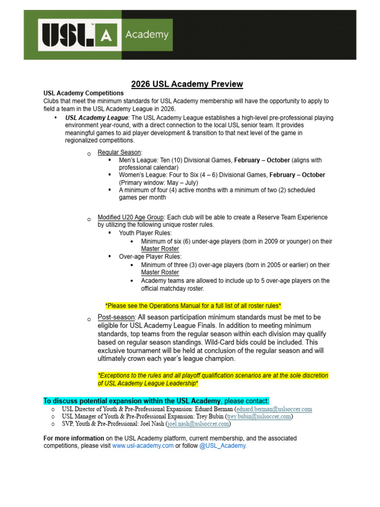 2026 USL Academy League Overview | PDF | Sports Competitions | Sports