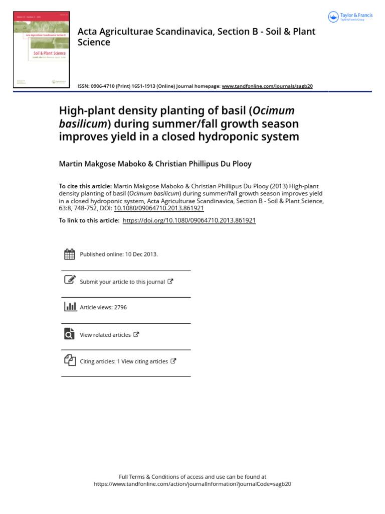 High-plant Density Planting of Basil Ocimum Basilicum During Summer ...