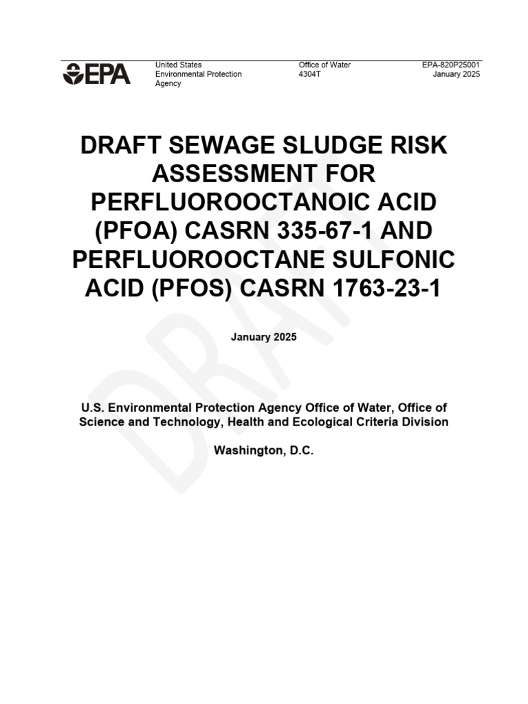 Draft Sewage Sludge Risk Assessment Pfoa Pfos | PDF | Sewage | Sewage ...