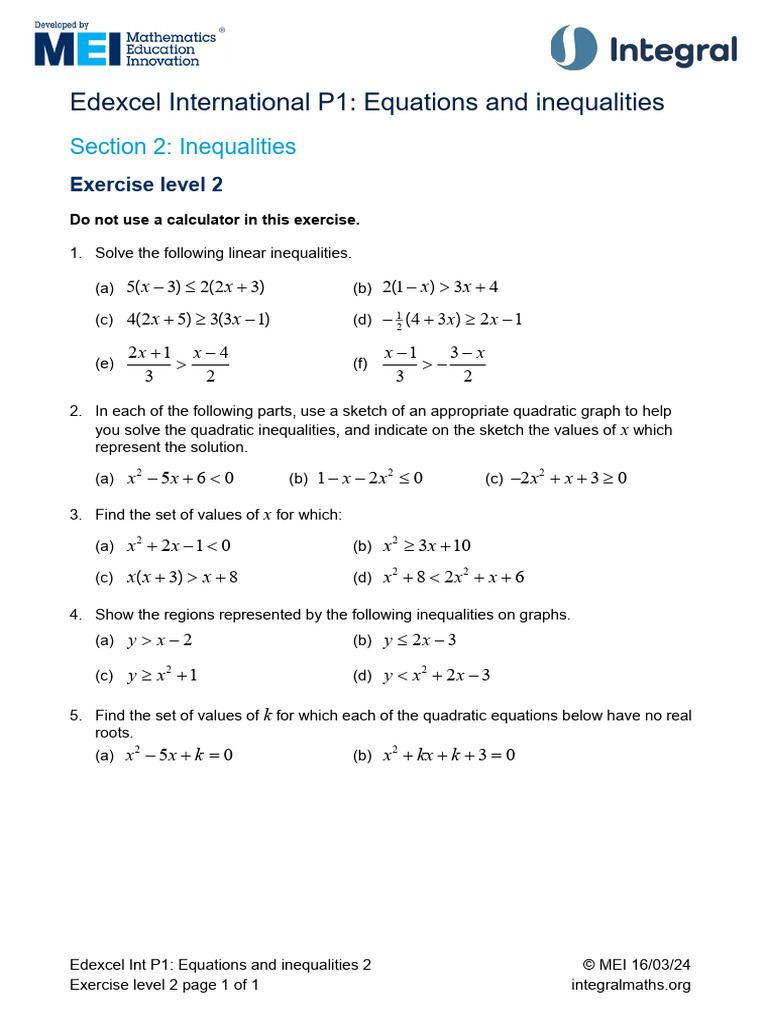 Inequalities Level 2 | PDF