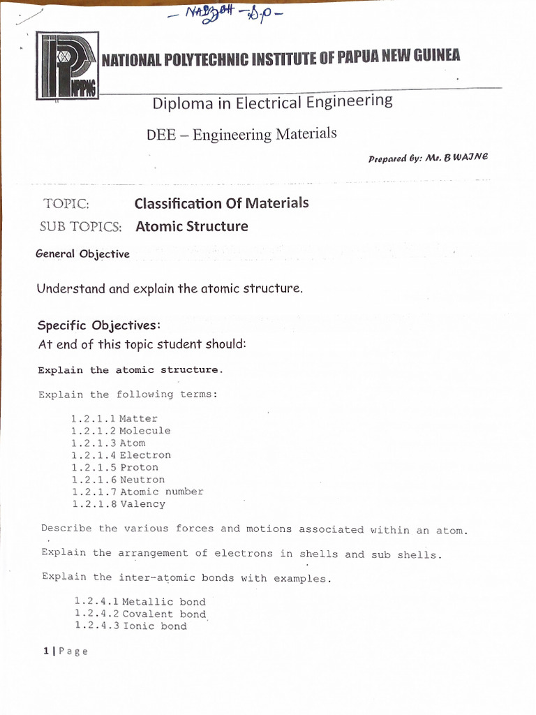 Classificationof Materials (Atomic Structure) | PDF