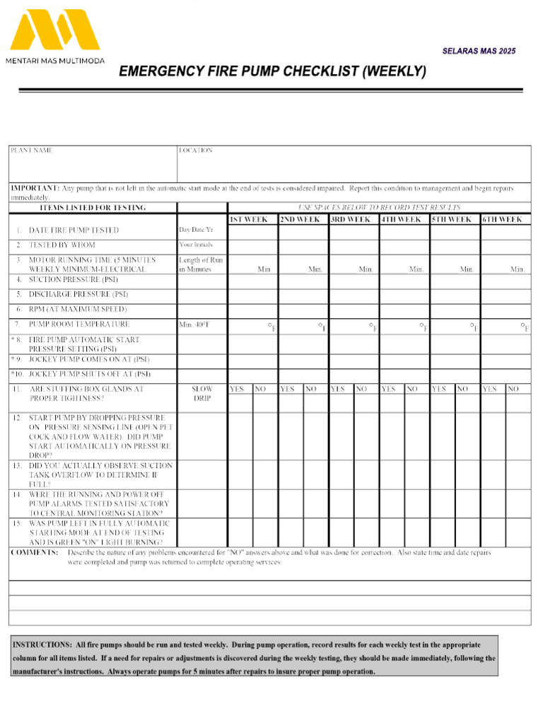 Fire Pump Checklist | PDF