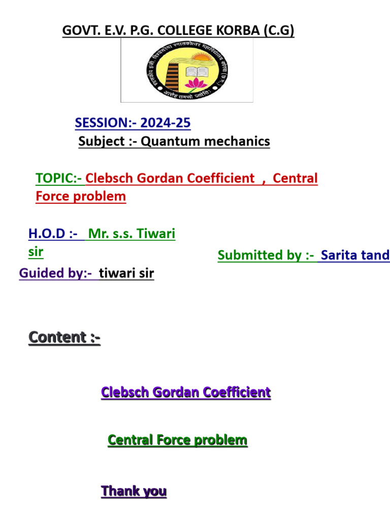 Clebsch Gordan Coefficients in Quantum Mechanics | PDF